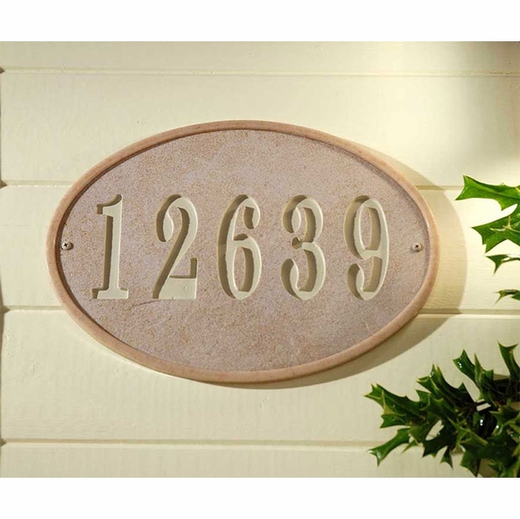 Oval Address Plaque Made From Stone and Resin