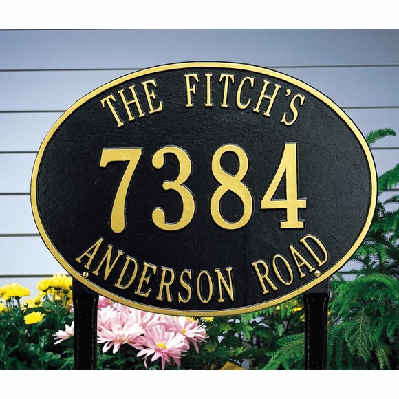 Oval Address Sign With Family Name, House Number, and Street Name