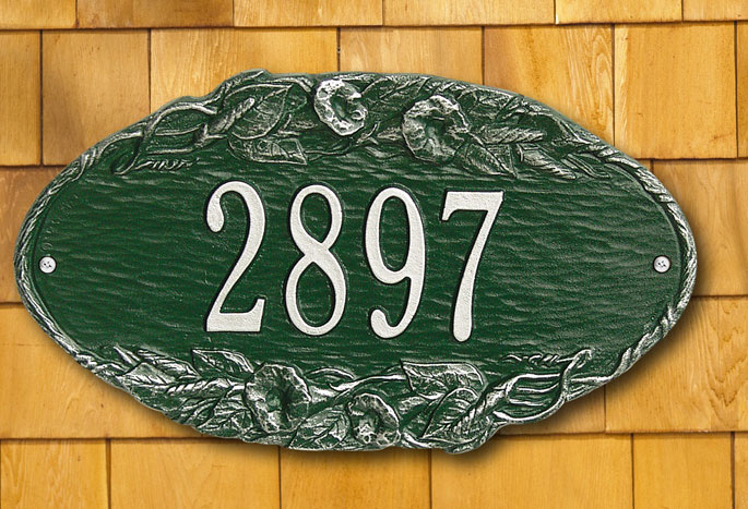Oval House Number Sign with Flower Border - Choose Ivy, Morning Glory ...