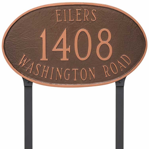 Oval Address Plaque With 3 Lines - Displays Name, House Number, and Street