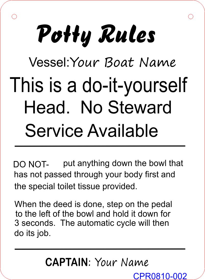 Personalized Boating Potty Rules Sign - Bathroom Rules Plaque For Your ...