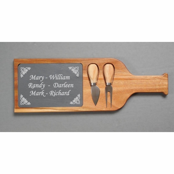 Personalized Cheese Tray Serving Board With Fork and Spreading Knife