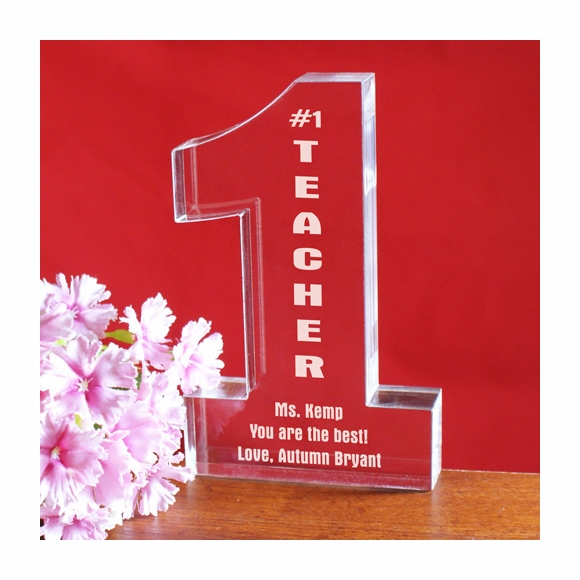 Personalized Engraved Number One Teacher Keepsake In Shape Of Number 1