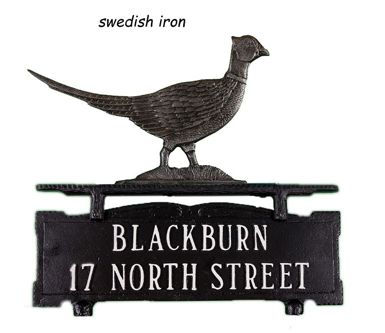 Mailbox Topper Address Sign With Pheasant On Top - Double Sided Plaque