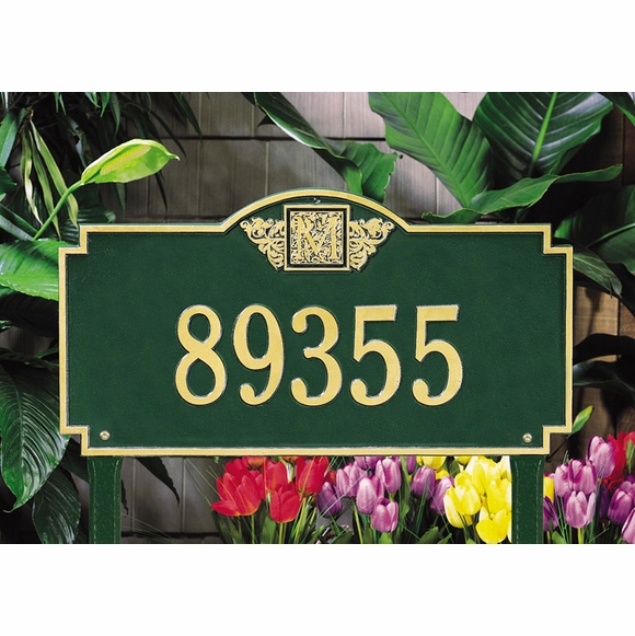 Monogram Address Sign - Large Wall or Lawn Plaque With Initial On Top