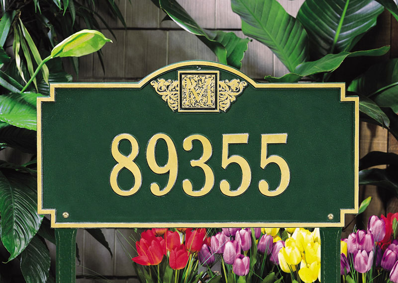 Monogram Address Sign - Large Wall or Lawn Plaque With Initial On Top