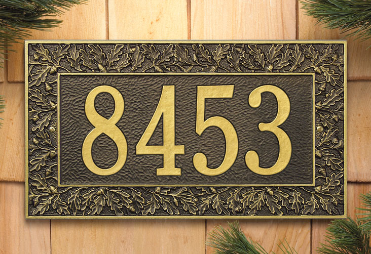Address Plaque With Decorative Oak Leaf Border - Choose Your Color
