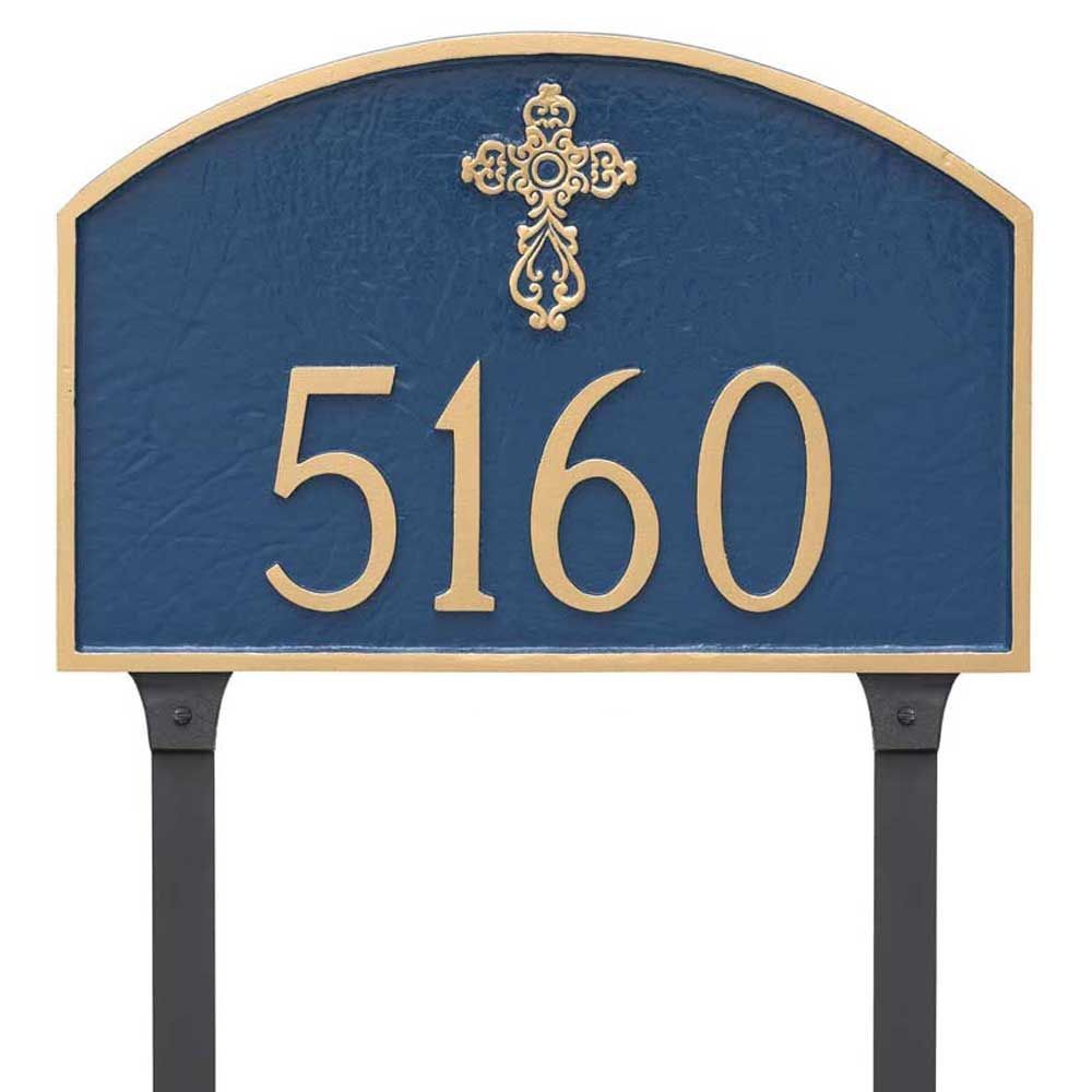 Lawn Mount Address Plaque with Christian Cross
