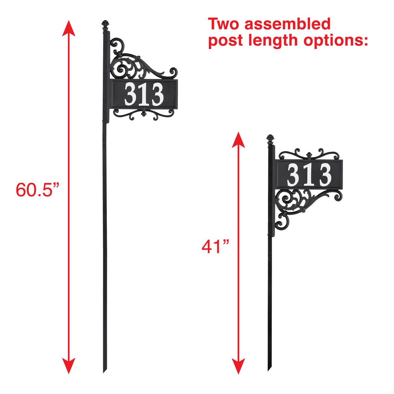 Two Sided Reflective Address Sign with Post, Wrought Iron Look ...