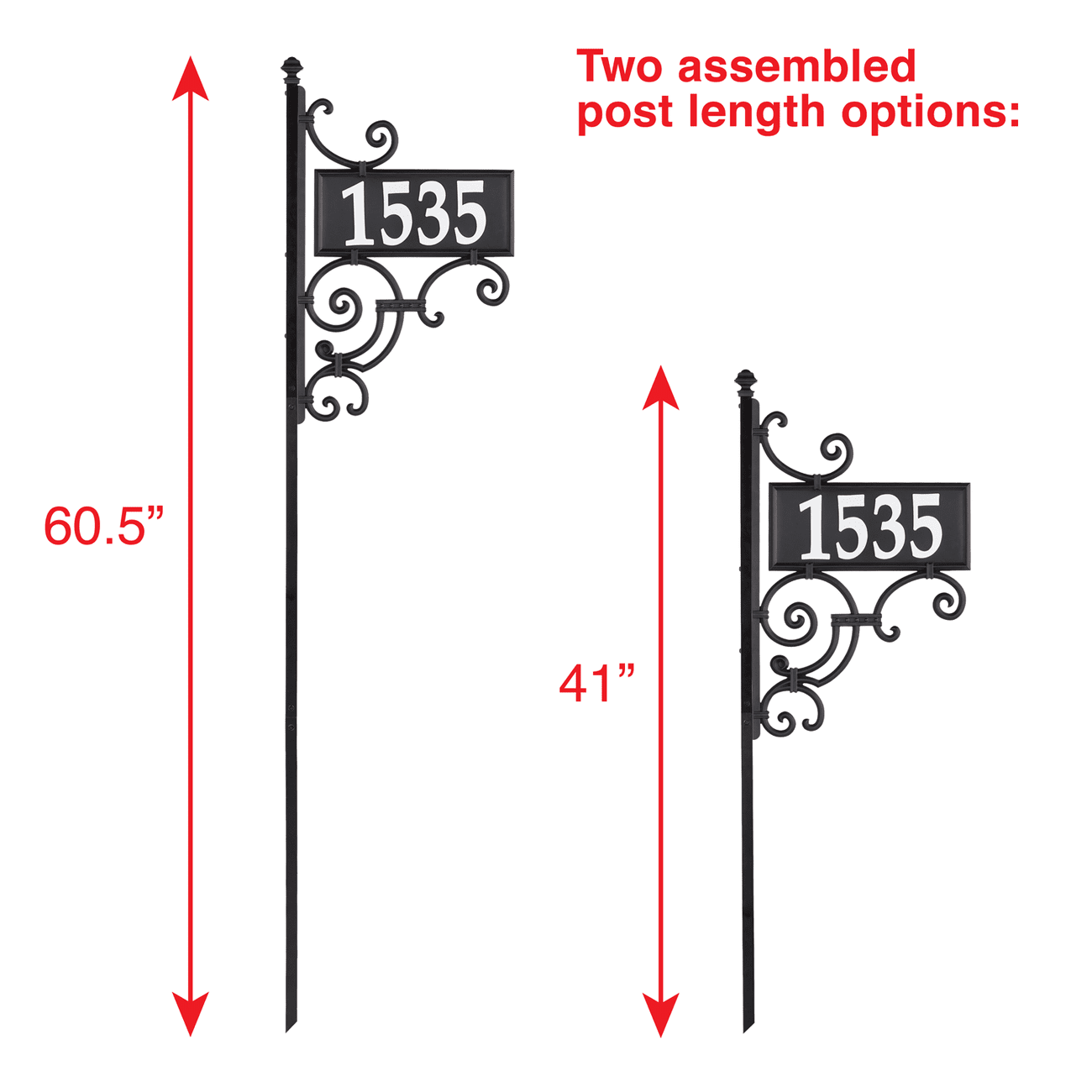 Double Sided Reflective Address Sign with Post, Scrollwork Accents