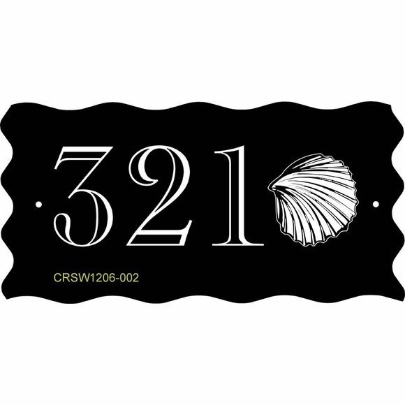 Seashell House Number Plaque With Wave Border - Conch or Scallop Shell