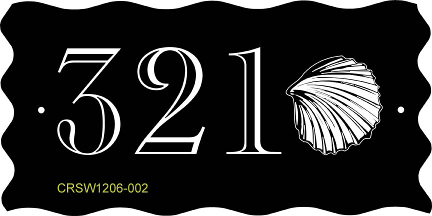 Seashell House Number Plaque With Wave Border - Conch or Scallop Shell