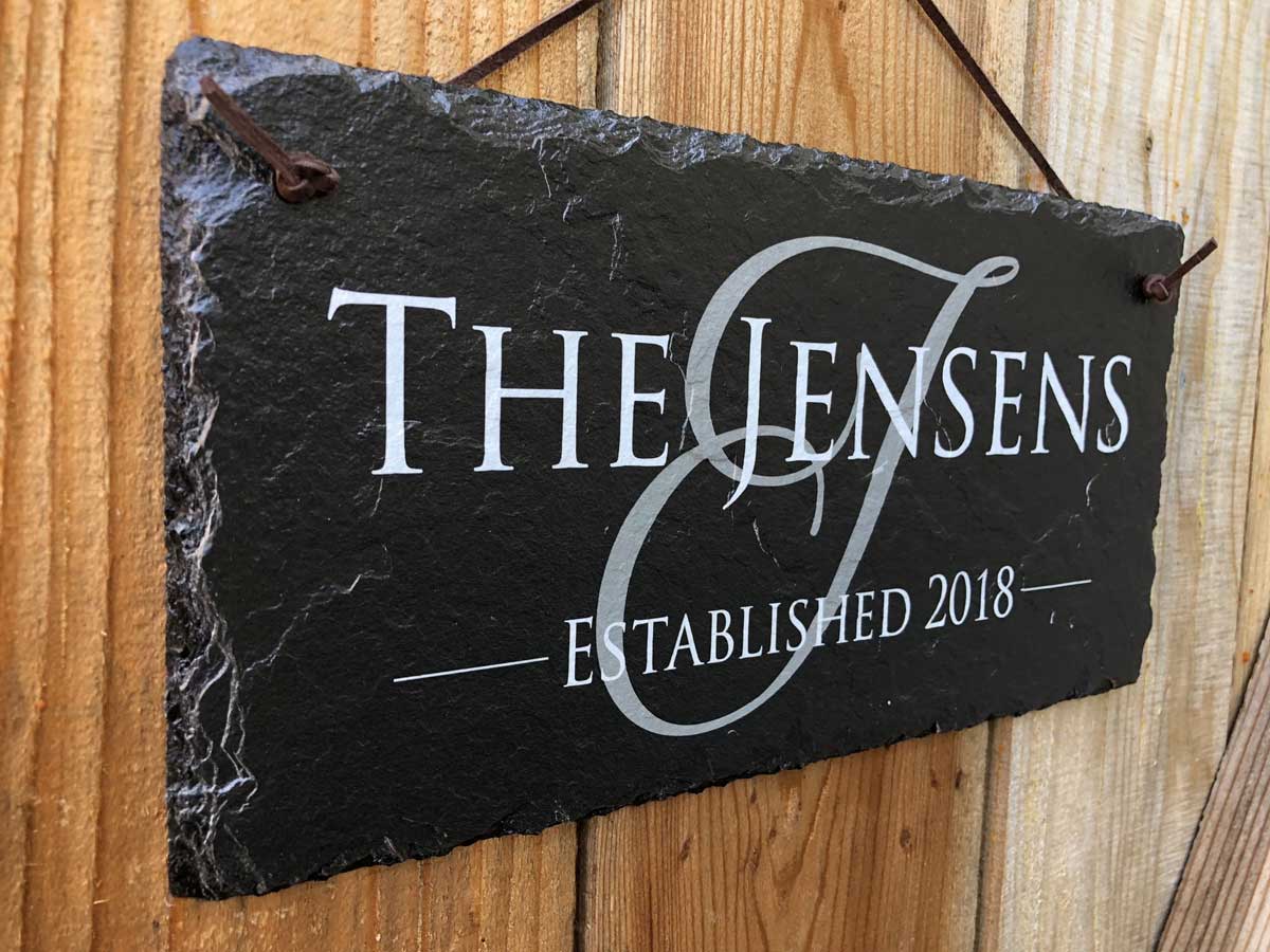 Slate Family Name Plaque with Monogram