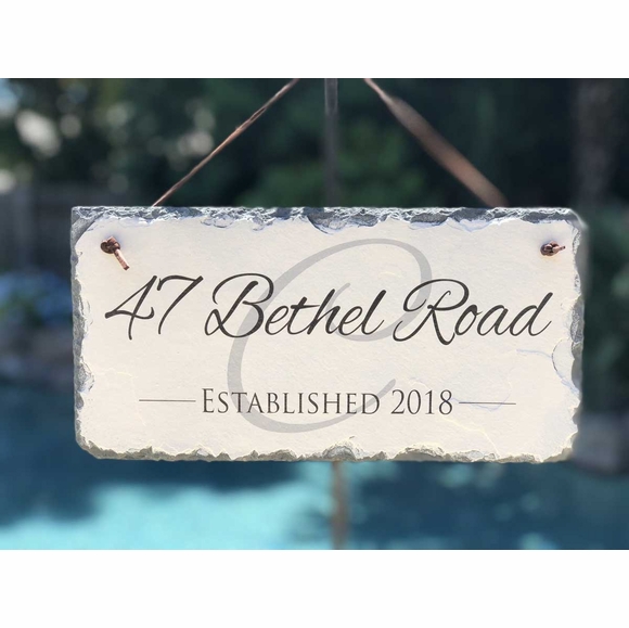 Slate Address Plaque with Monogram