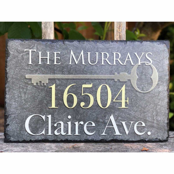 Slate Address Plaque with Skeleton Key