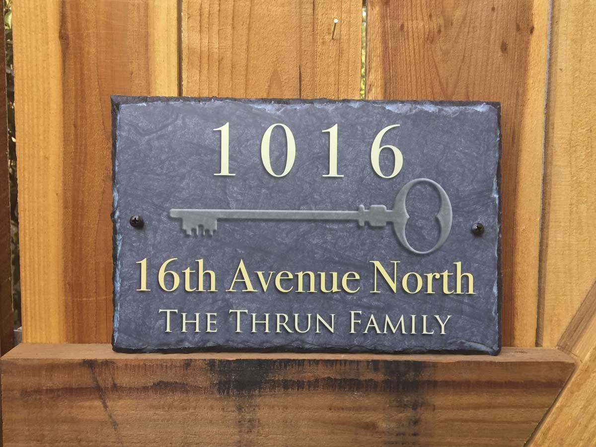 Slate Address Sign with House Key