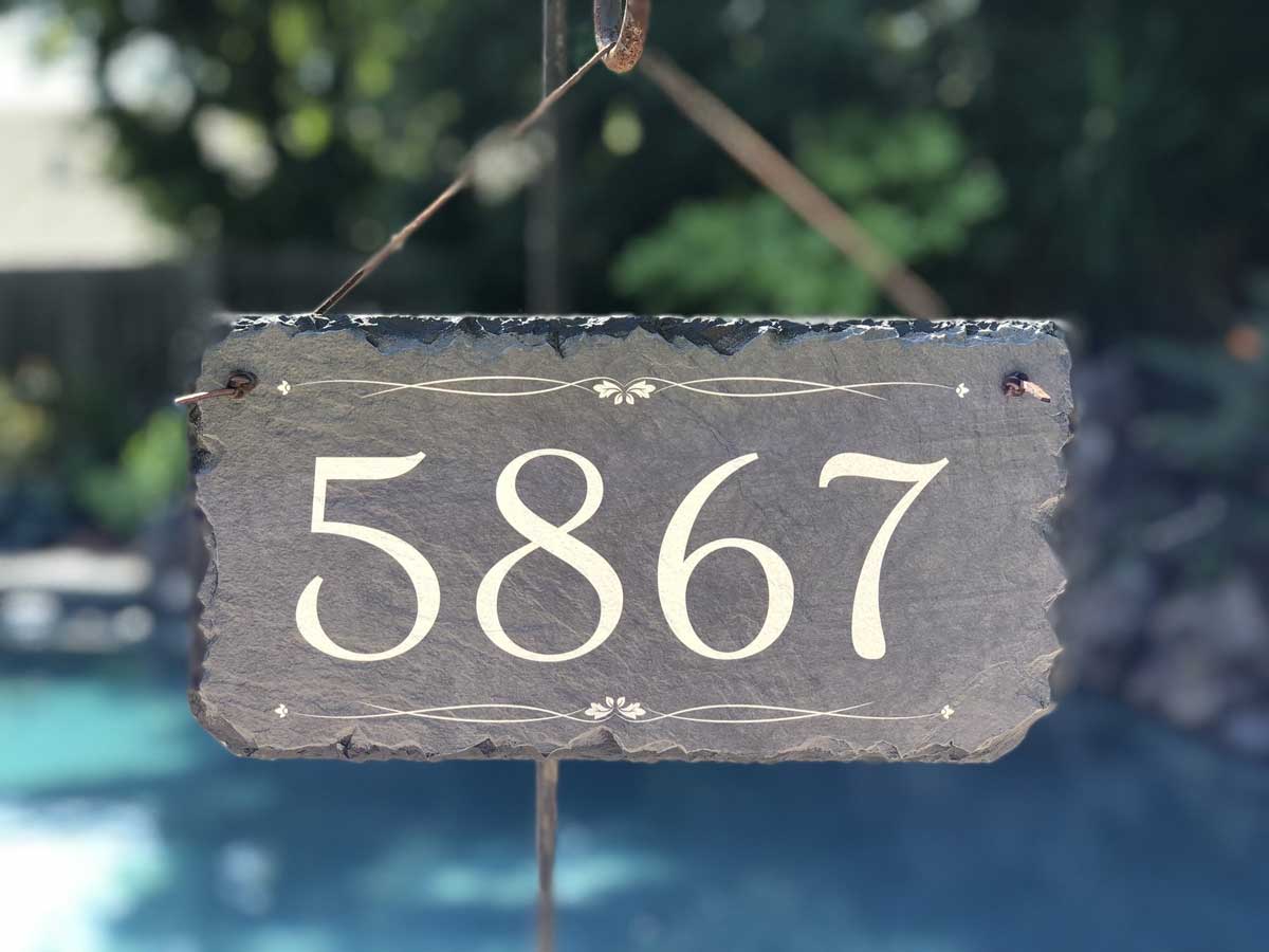 Slate Home Address Sign White on Charcoal Gray