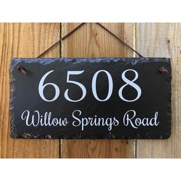 Slate Home Address Sign White on Black