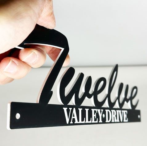 Spelled Out Script House Number Sign with Engraved Street Name or ...