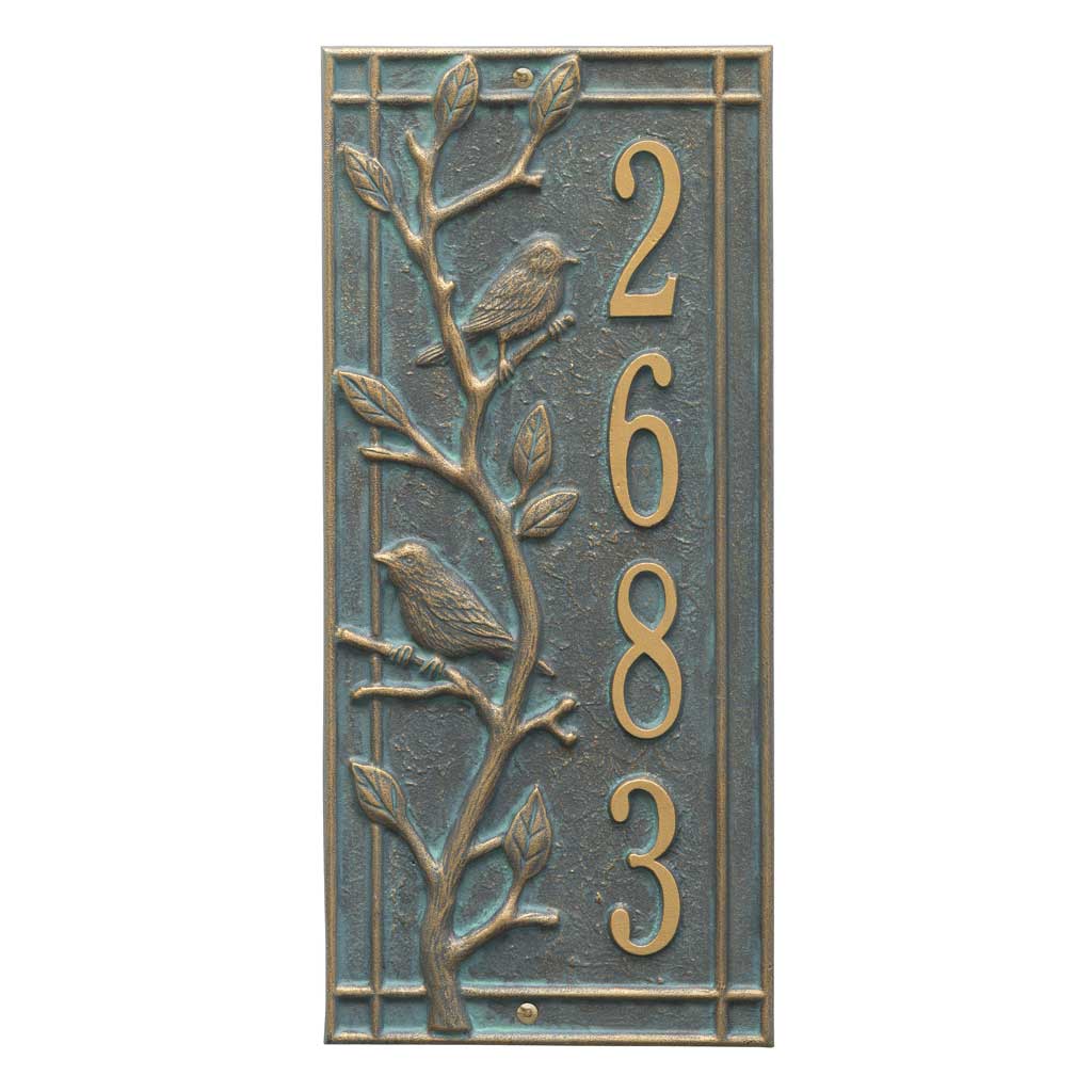 Vertical Address Plaque with Birds Perched On Branch