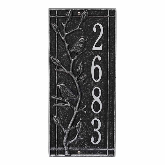 Vertical Address Plaque with Birds Perched On Branch