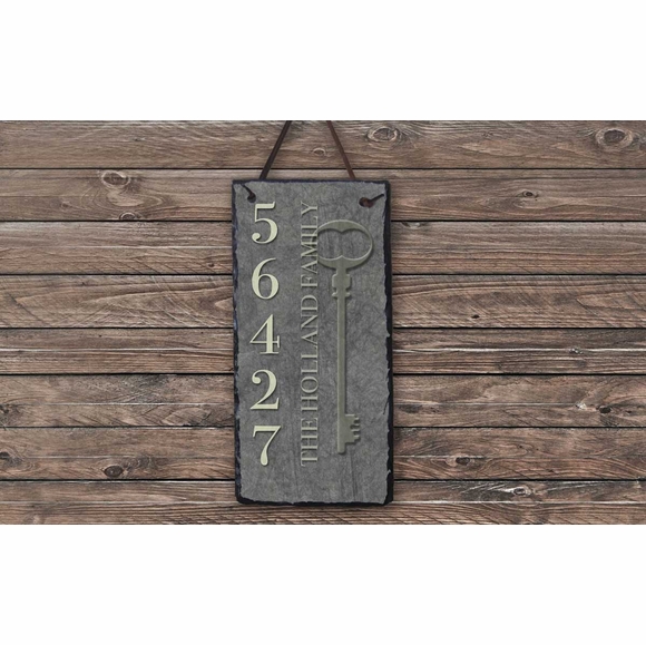 Vertical House Number Plaque with House Key