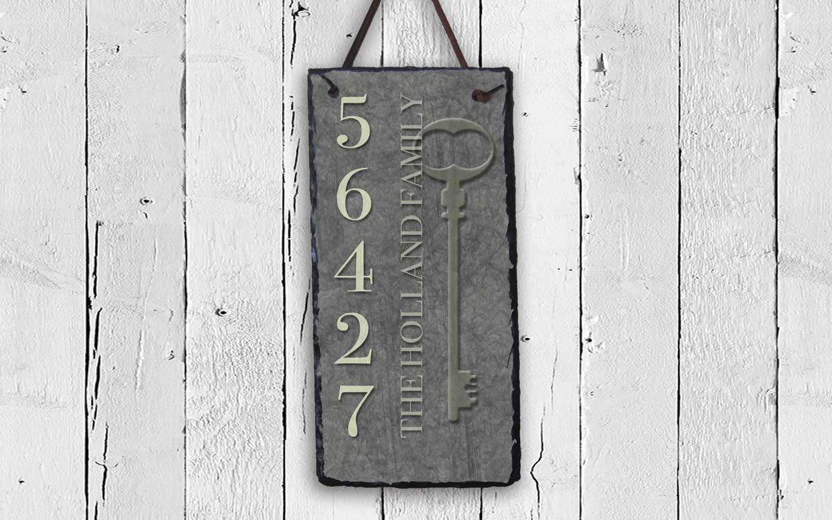 Vertical House Number Plaque with House Key