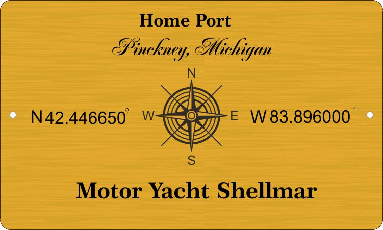 Yacht Home Port Plaque with Boat Marina Coordinates