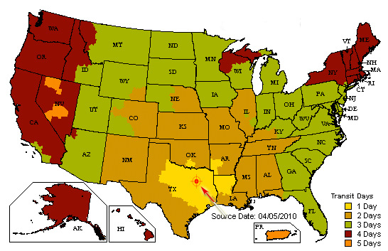 above, UPS Transit Time Map