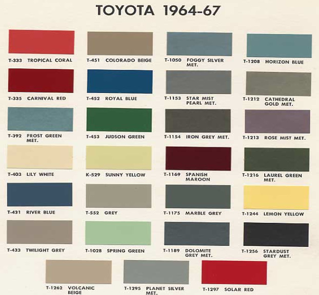 Toyota Color Code Book Sheets for 1964 to 1967 - Page 0