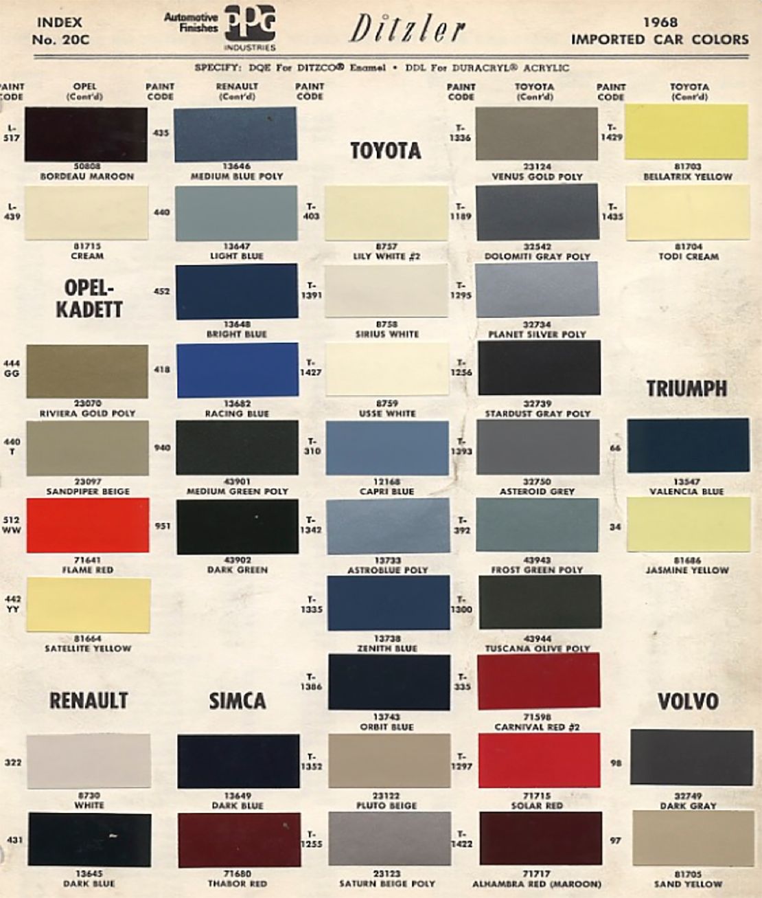 Toyota Color Code Book Sheets for 1968 to 1969 - Page 2