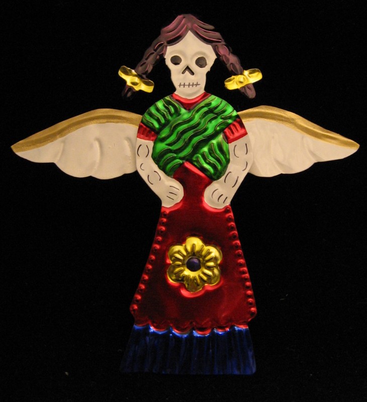 Tin Skeleton Angel ornament, 5" [sold]
