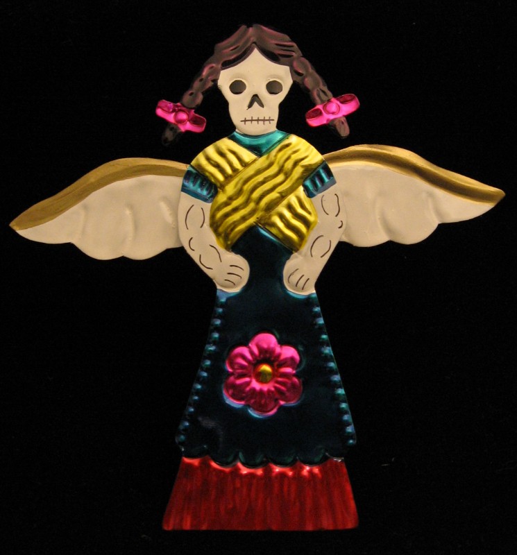 Tin Skeleton Angel ornament, 5" [sold]