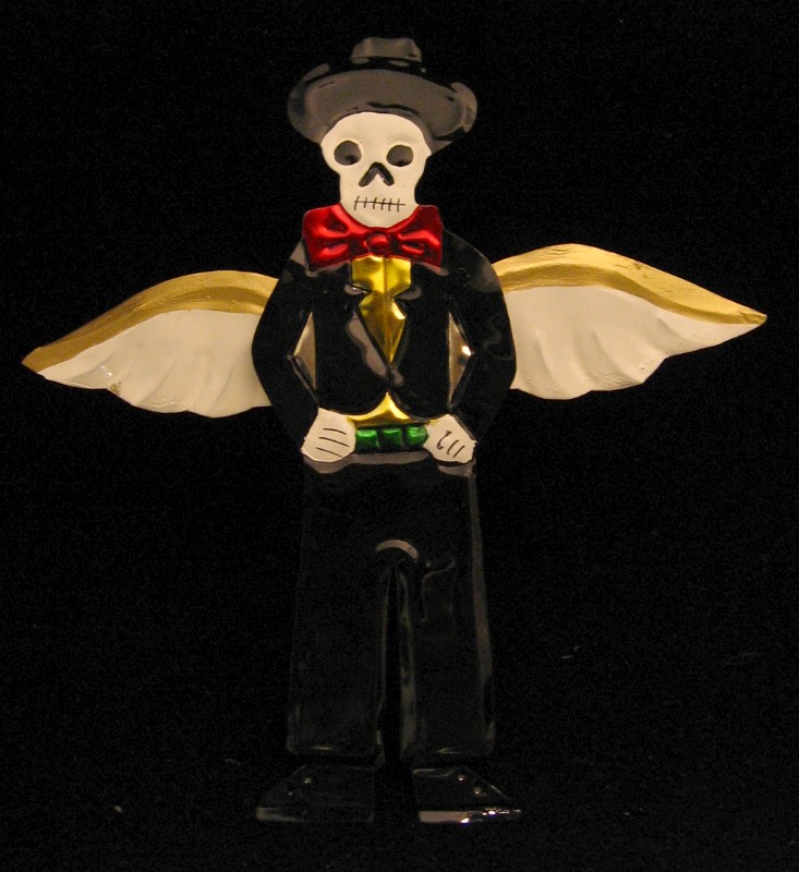 Tin Skeleton Angel ornament, 5" [sold]