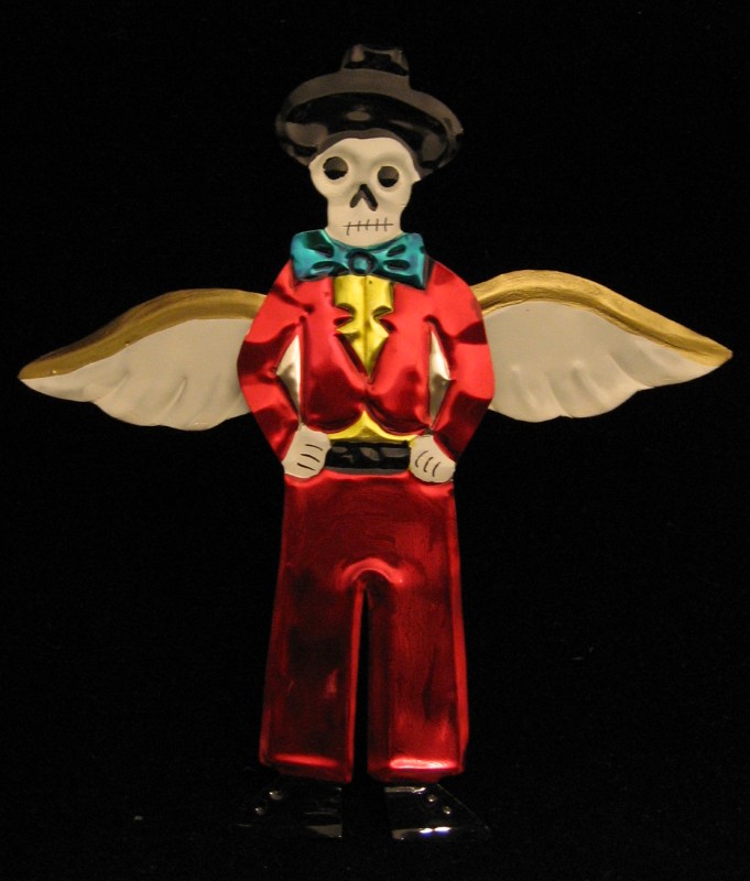 Tin Skeleton Angel ornament, 5" [sold]