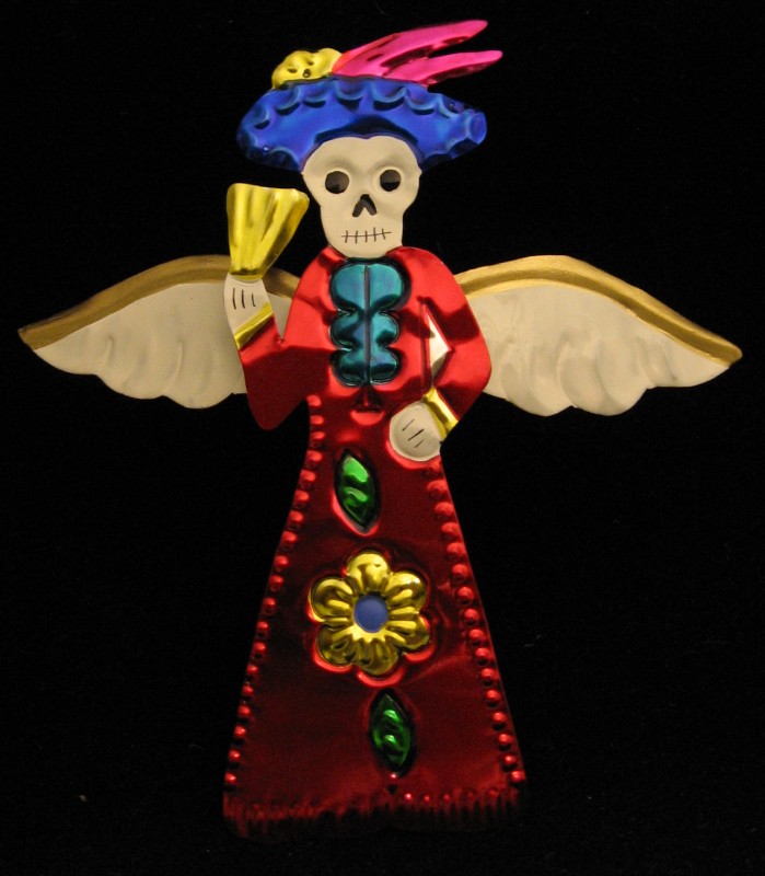 Tin Skeleton Angel ornament, 5" [sold]