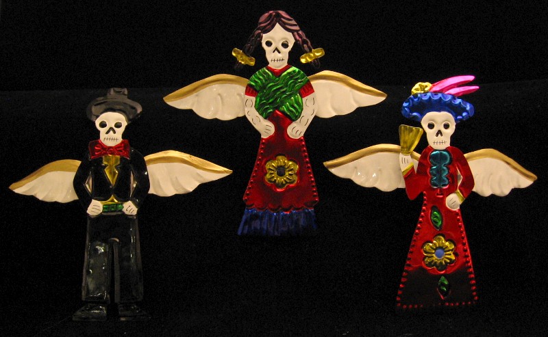 Tin Skeleton Angel ornament, 5" [sold]