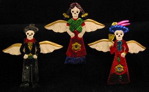 Tin Skeleton Angel ornament, 5" [sold]