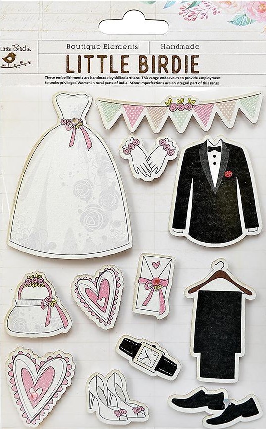 Bride and Groom, Wedding 3D Scrapbook Stickers, 12/pk (Little Birdie)