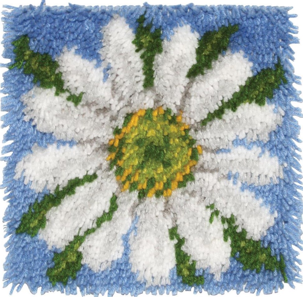 Daisy, flower latch hook kit, 12x12" (Caron)