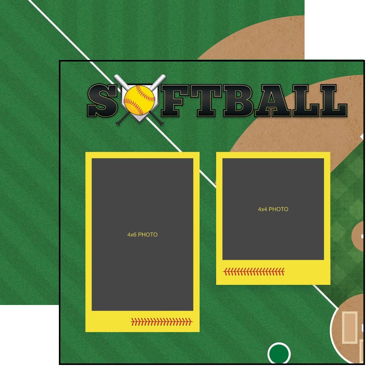 Softball, Quick Page, left side, sports double-sided scrapbook paper ...