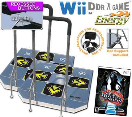2 x Dance Dance Revolution DDR Energy Arcade Metal Dance Pad with Recessed Buttons and Handle Bar for Nintendo Wii Dance Dance Revolution DDR Hottest Party Dance Game for Nintendo Wii