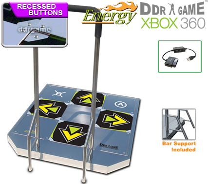 Dance Dance Revolution DDR Energy Arcade Metal Dance Pad with Recessed Buttons and Handle Bar for Xbox 360 Includes Xbox 360 Dance Pad Adapter