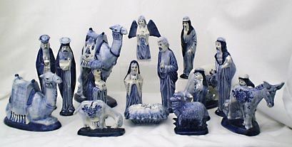 DeWit 16pc Handpainted Blue and White Delft Nativity Set - DeWit ...