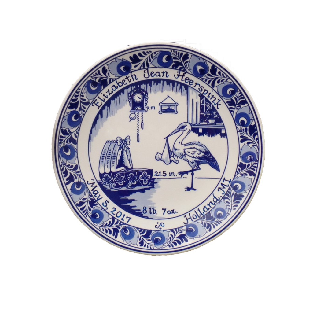 6" Delft Blue Birth Plate - Personalized Birth Plates & Birth Tiles