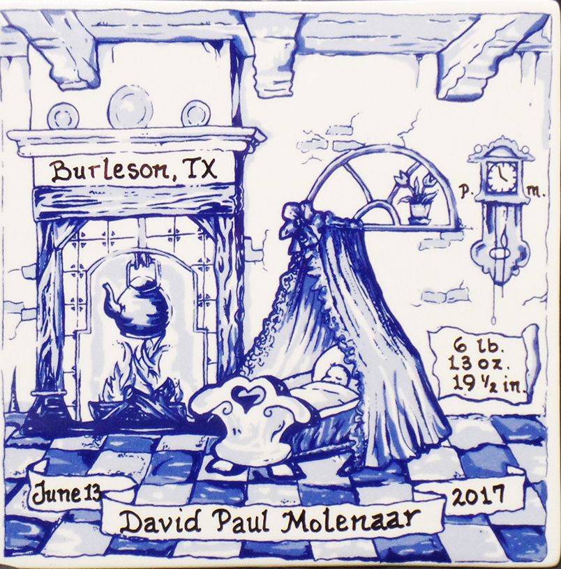 6" Delft Blue Birth Tile - Personalized Birth Plates & Birth Tiles