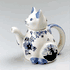 Delft Blue Cat Shaped Teapot 6.5"