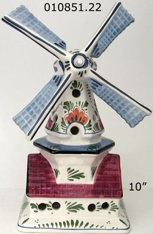 DeWit Handpainted Delft Windmill 10" - Musical and Non-Musical Windmills