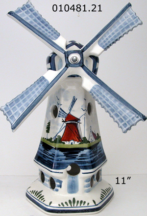 DeWit Handpainted Delft Windmill 11" - Musical and Non-Musical Windmills