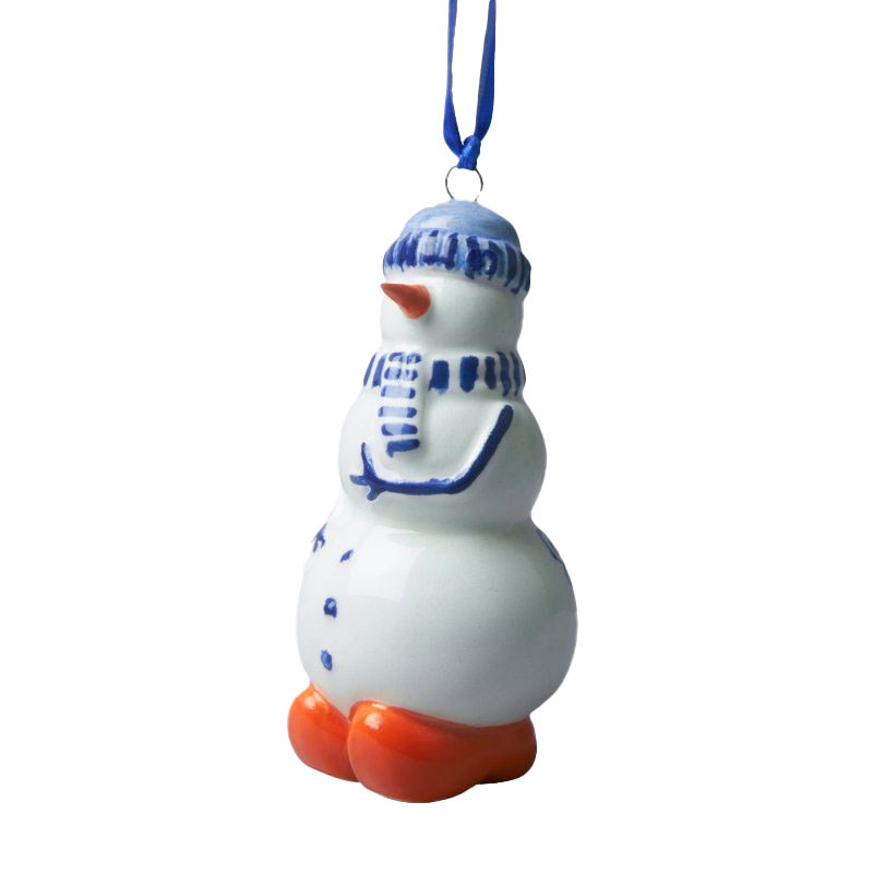 Blue and White Snowman Ornament with Orange Shoes - Christmas Ornaments ...